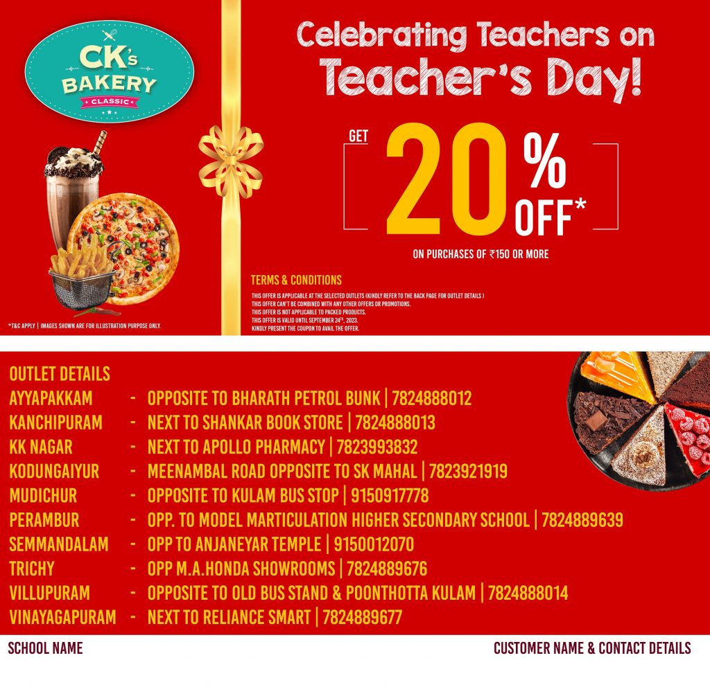 CK’s Bakery rolls out Exciting Offers for Teacher’s Day ; Opens Brand ...
